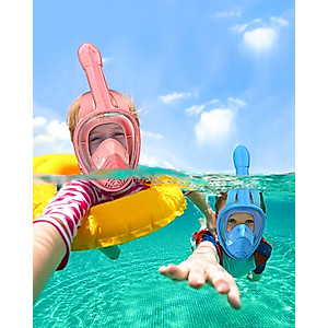 QingSong Kids Snorkel Mask Full Face, Snorkeling Set with Camera Mount, 180 Degree Panoramic View Snorkeling Gear Anti-Fog Anti-Leak
