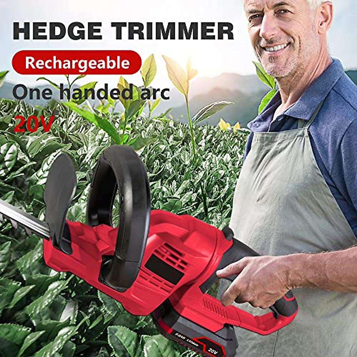 Cordless Hedge Trimmer, 20V Bush Trimmer 20-Inch Dual-Action Blades 5.5-lb Lightweight & Powerful Battery and Fast Charger