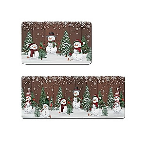 Winter Snowman Bath Mat for Tub,Non Slip Bathroom Floor Runner Rug Quick Dry & Absorbent Diatomaceous Earth Shower Sink Kitchen Washable Doormat,Christmas Tree Snowflake Vintage Brown 16x24+16x47