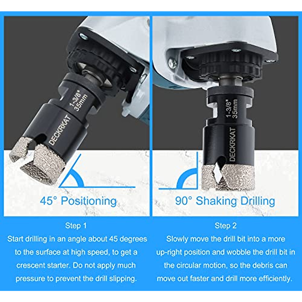 Diamond Core Drill Bit Vacuum Brazed 1-3/8” 35mm Diamond Hole Saw with Flutes for Granite Quartz Hard Porcelain Tile with 5/8-11 Female Thread & 3/8” Hex Shank Adapter Fit Angle Grinders & Drills