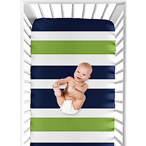 Fitted Crib Sheet for Navy Blue and Lime Green Baby/Toddler Bedding Set Collection - Stripe Print