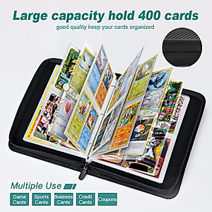 400 Pockets PACKAPRO Trading Cards Binder -Zipper Sports Cards Collector with Removable Sleeves - Card Binders Album Folder Holder for TCG Yugioh Cards Binder Boys Girls Gifts - Metal Grey
