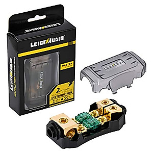 LEIGESAUDIO Copper 0/4 Gauge to 4/8 Gauge 60 Amp Mini ANL 2 Way Fuse Holder Distribution Block
