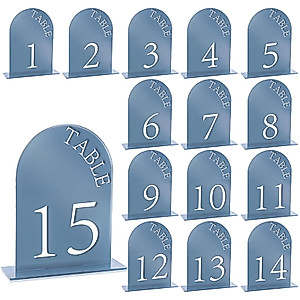 Acrylic Wedding Table Numbers 1-15 Table Number Stands Bulk Wedding Table Signs Stand Table Number Holders With Cards Wedding Table Numbers Stands for Bridal Shower Reception Anniversary (Dusty Blue, 5x7)