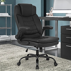 Ergonomic PU Leather Home Office Chair High Back Flip up Armrest Desk Computer Chair Adjustable Height Rolling Swivel Task Chair Modern Executive 250LBS Work Chair w/Lumbar Support for Adults(Black)