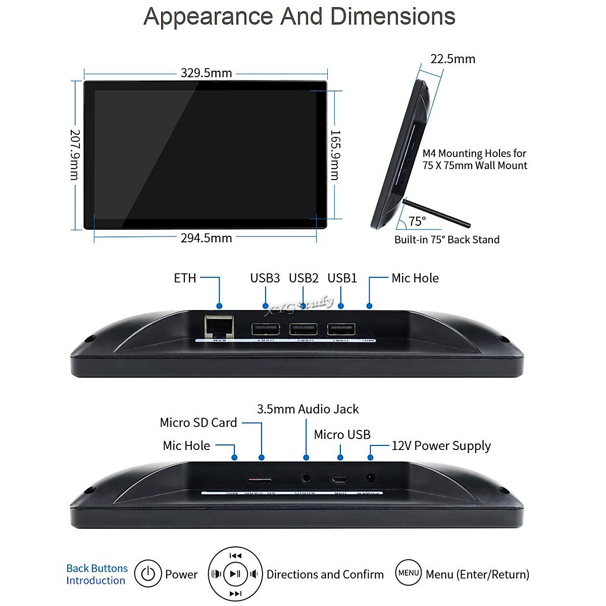 XYGStudy 13.3 inch IPS Display Monitor Capacitive Touch Control Panel Magic Mirror Screen Resolution 1920x1080 Voice Assistant with Raspberry Pi 3 A+ Inside Mini Computer Showing News Weather Time
