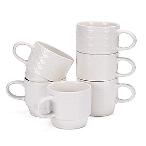 HORLIMER 10 oz Ceramic Coffee Mug Set of 6, White Coffee Cups with Handle for Tea, Latte, Cocoa, Milk, Cappuccino