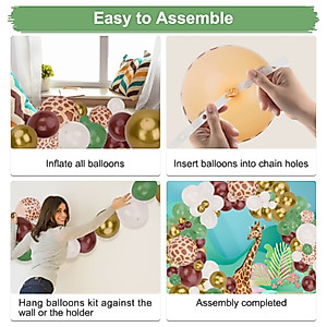 Safari Balloon Garland Arch Kit, 170pcs Sage Green White Sand Double Stuffed Brown Balloons with Animal Print Jungle Birthday Girl Baby Shower Wild One Decor for Giraffe Woodland Balloon Arch Kit