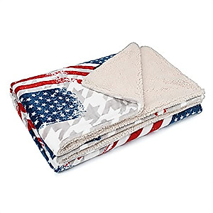 US Flag Patriotic Sherpa Throw American Flag Blanket, Super Cozy Fleece Plush Bed Throw TV Blankets Reversible for Bed or Couch 50" x 70" | USA Flag