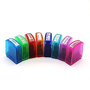 Reliancer 8PCS Teacher Stamp Set Colorful Self-Inking Motivation School Grading Stamps Encouraging Comments Classroom Homework Rating Stamp Office Stationery Stamps with Storage Tray (8PCS-B)