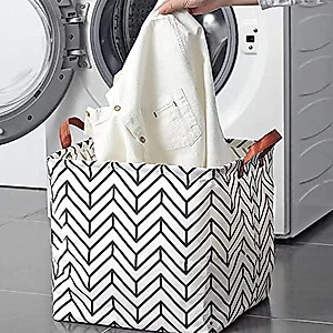 ESSME 3PACK Square Storage Bin,Cotton Fabric Laundry Baskets,Collapsible Waterproof Toy Storage Bin with Handles for Family Storage,Shelf Baskets,Bedroom(3pack Geometry)