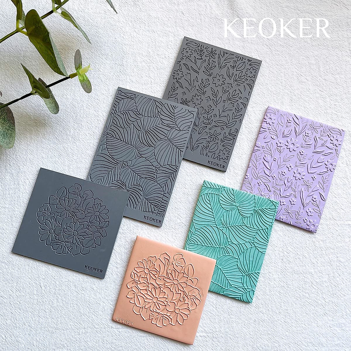 Keoker Polymer Clay Texture Sheets, Clay Texture Mat for Making Earrings Jewerly, Polymer Clay Earrings Tools (Floral A)