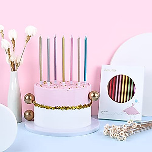Bella Meri 24-Count Pink Long Thin Metallic Birthday Candles, Cake Candles, Birthday Parties, Wedding Decorations, Party Candles