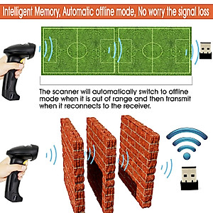 TEEMI Wireless Barcode Scanner Handheld Automatic 1D Laser Rechargeable Bar Code Reader USB Plug and Play with 2.4G Receiver for Windows PC Mac OS Linux (No stand)