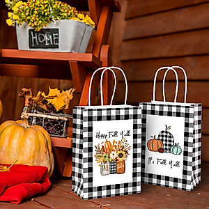 AnyDesign 12Pcs Fall Paper Gift Bags with Handle Autumn Pumpkin Gnomes Truck Goodie Bag Farmhouse Plaid Party Favor Bags for Fall Thanksgiving Birthday Wedding Party Favors, 5.9 x 8.3 x 3.2 Inch