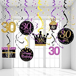 30th Birthday Decorations for Women Purple Gold 30th Birthday Hanging Swirls Hanging Swirls Decorations for Purple Gold 30 Years Old Party Supplies