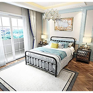 NEEBIRGELIA Black Metal Bed Frame Queen Size with Headboard and Footboard Single Platform Mattress Base,Metal Tube and Iron-Art Bed（Queen,Black）