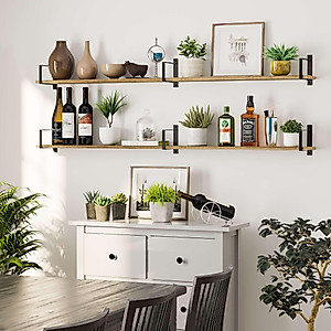 60"x6" Wood Floating Shelves Wall Bookshelf Rustic Shelf (Set of 2) Brown Farmhouse Finish Includes Hardware