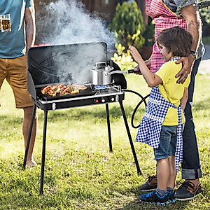 Gas Grill, 4 Burner Stove, 10,000 BTU Professional BBQ Grill, 2-in-1 Gas Camping Grill and Stove with Detachable Legs