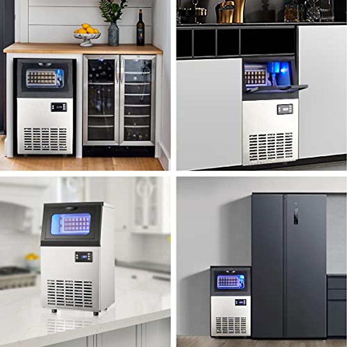 CMICE Commercial Ice Maker Machine,100lbs/24H Stainless Steel Under Counter ice Machine, Full Heavy Duty Stainless Steel Construction, Include Water Filter, Scoop, Connection Hose…