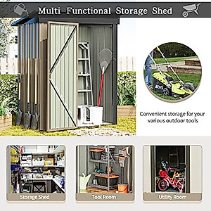 Greesum Metal Outdoor Storage Shed 5FT x 3FT, Steel Utility Tool Shed Storage House with Door & Lock, Metal Sheds Outdoor Storage for Backyard Garden Patio Lawn (5' x 3'), Brown