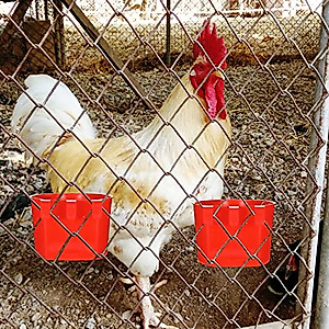 30 Pcs Cage Cups Birds Feeders Bird Water Dispenser Hanging Quail Waterer Plastic Chicken Feeding Watering Dish for Small Coop Parrot Parakeet PET Poultry Pigeon Gamefowl Food Seed Bowl Supplies, Red