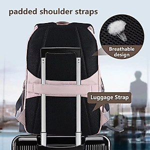 Laptop Backpack for Women Travel Backpack HXLGMD 17 Inch Computer Bags College School Bookbags with USB Charging Hole,Large Capacity Computer Backpacks for Work Business, Pink