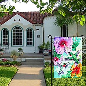 Spring Hummingbirds Hibiscus Flowers Summer Welcome Double Sided Garden Yard Flag 12" x 18", Hello Spring Summer Birds Tropical Flowers Lily Floral Decorative Garden Flag Banner for Outdoor Home