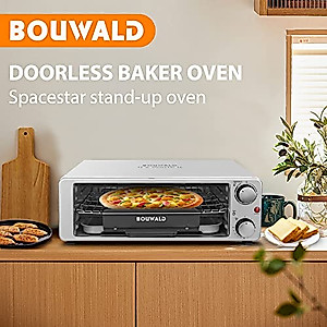 2-in-1 Baker Countertop Doorless Pizza Oven Toaster Combo Stand-up Oven Spacestar Multi Functions Fits 10” pizza, 4 Slices of Bread, 1200W,12L, Stainless Steel