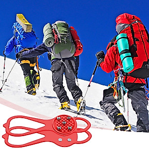 1 Pair Non Slip Gripper Spikes Claw Universal Ice Non Slip Shoe Spikes with 5 Tooth Steel Nails for Hiking Mountaineering Skiing Walking Shoes and Boots (Red)