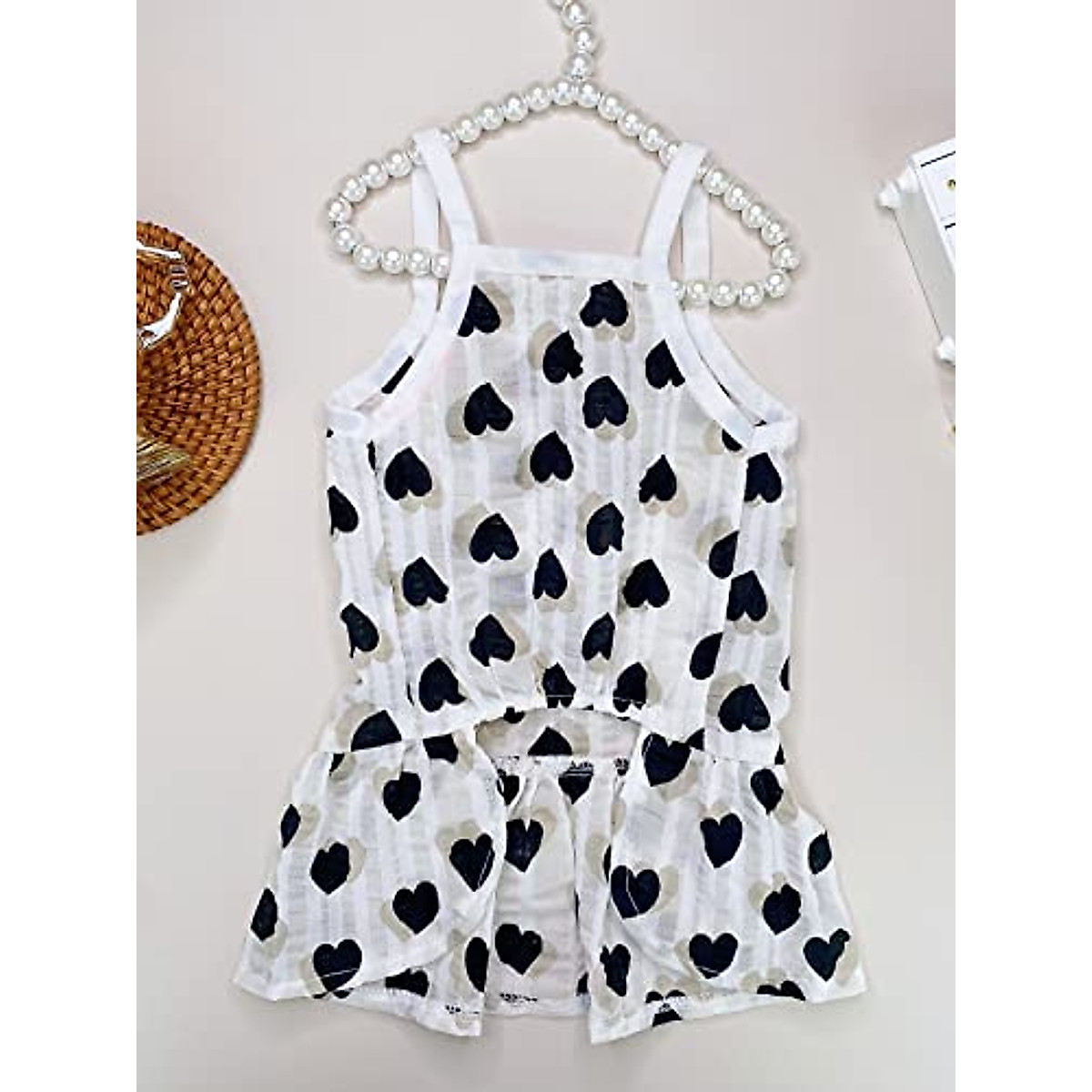 QWINEE Heart Print Dog Cat Dress Dog Princess Dresses Party Birthday Puppy Tutu Skirt Chihuahua Teddy Pomeranian Dress Pet Clothes for Small Medium Large Dogs Cats Kittens Black and White M