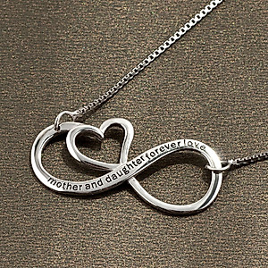 CharmSStory Mothers Day Mother Daughter Forever Love Infinity Sterling Silver Heart Necklace Pendant For Mom (Infinity 01) (Style 01)