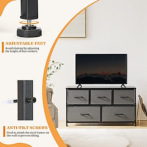 Sweetcrispy Dresser for Bedroom 5 Fabric Drawers Dresser Clothes Cabinet Storage Organizers and Wood Top Surface Table for TV, Chest of Drawers for Bedroom, Living Room, Hallway, Porch Organization