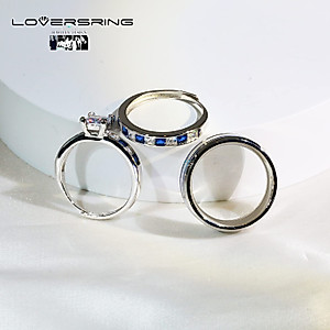 Wedding Ring Sets His And Hers Promise Ring Adjustable size Wedding Ring Sets His And Hers Couples Women 925 Sterling Silver Round Cz Man Tungsten Carbide Wedding Bands