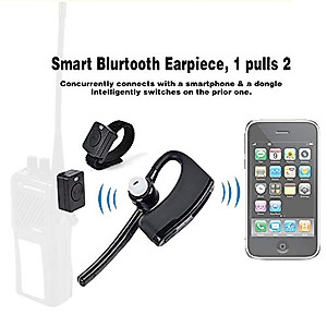 HYS Bluetooth Earpiece Headset with Finger PTT for Motorola BRP40 CP200 CP200D CP185 CLS1410 CLS1110 DTR650 RDU2020 RDU4100 RDU4160D RDU2080D Yaesu FT-4XR FT-4VR FT-65R FT-25R Handheld Walkie-Talkie