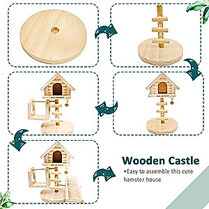 Hamiledyi Natural Dwarf Hamster House Double Decker Wooden Castle Small Animal Hideout Huts with Stair DIY Pet Living Playground Climbing Ladder Slide Training Play Toys for Syrian Mice Rats
