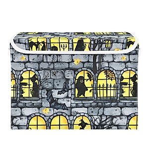 Ollabaky Gothic Castle Halloween Foldable Storage Bin with Lid Storage Box Large Cube Organizer Containers Baskets with Handles for Closet Organization, Shelves, Toys, Clothes