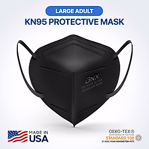 BNX KN95 Face Mask Made in USA (20-Pack), FDA Registered KN95 Mask Disposable Particulate Protective Mask, GB2626-2019, Protection Against Dust, Pollen and Haze (Earloop) (Model: E95) Black