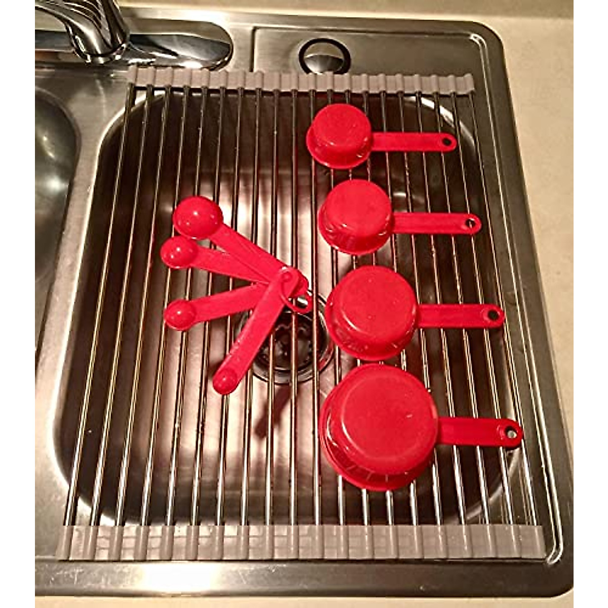 Ahyuan Roll up Dish Drying Rack Over The Sink Dish Drying Rack Roll-up Drying Rack Sink Drying Rack Dish Racks for Kitchen Counter Camper Accessories (Warm Gray, 13.8''Wx17.7''L)