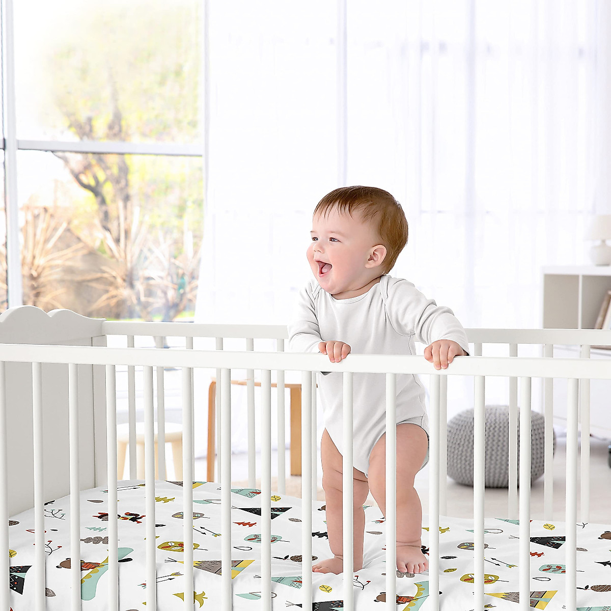 Fitted Crib Sheet for Outdoor Adventure Baby/Toddler Bedding - Nature Fox Bear Animals Boys Print