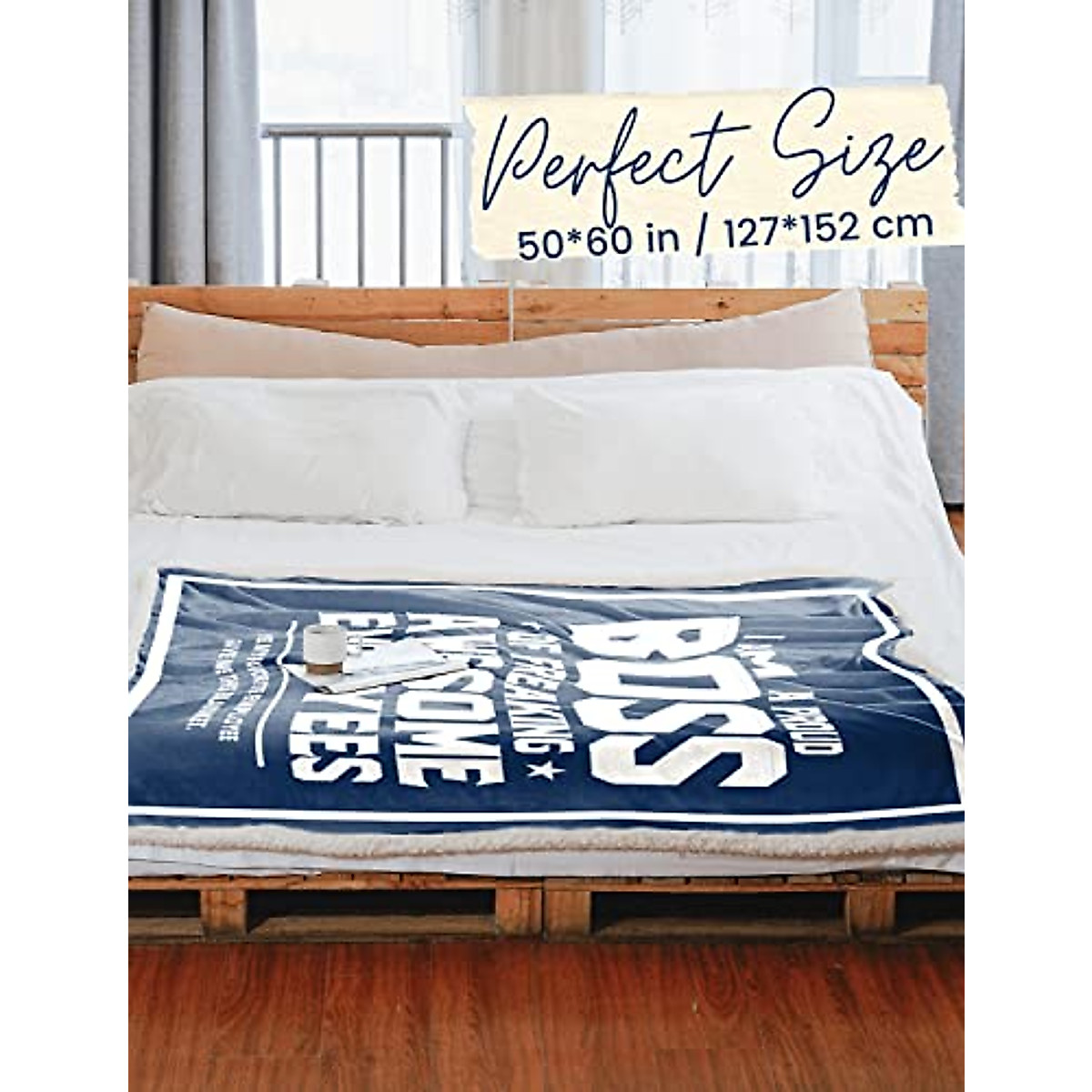 Boss Gifts from Employees, Sherpa Fleece Plush Blankets (50"x 60") Office Gift Idea for Men on Boss Day, Birthday, Christmas, Retirement, Fuzzy Soft Bed Flannel Blankets-Proud Boss (Thick Version)