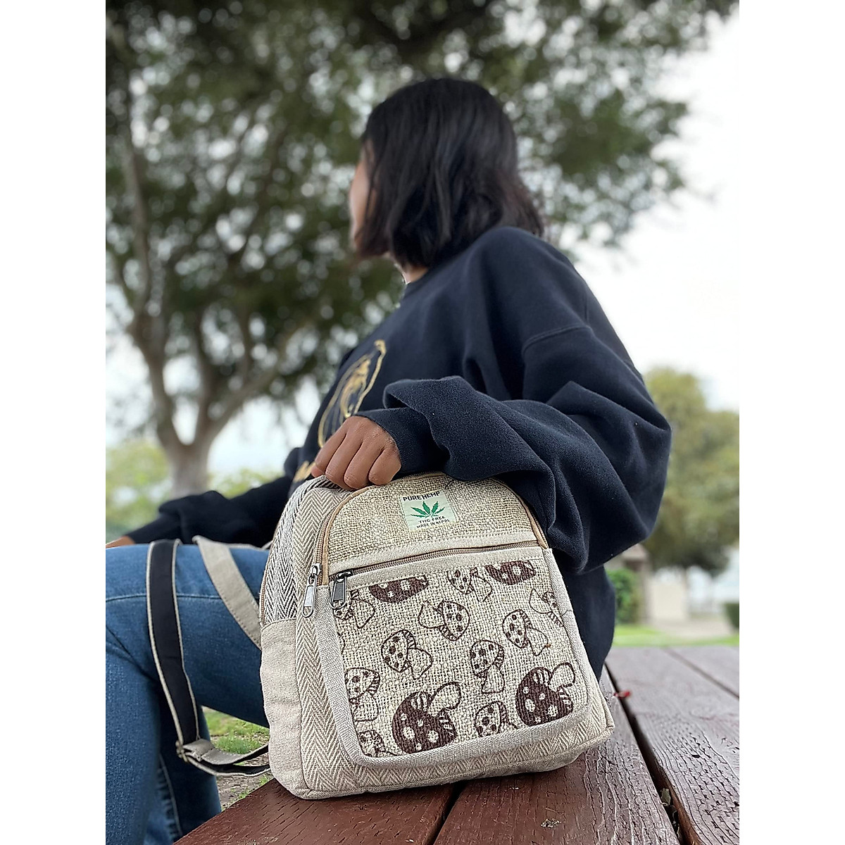 shroom hemp backpack, Small backpack, cotton stripe backpack, hippie backpack, trekking backpack, traveling backpack, nepali backpack, himalayan backpack, hemp backpack, small hemp backpack