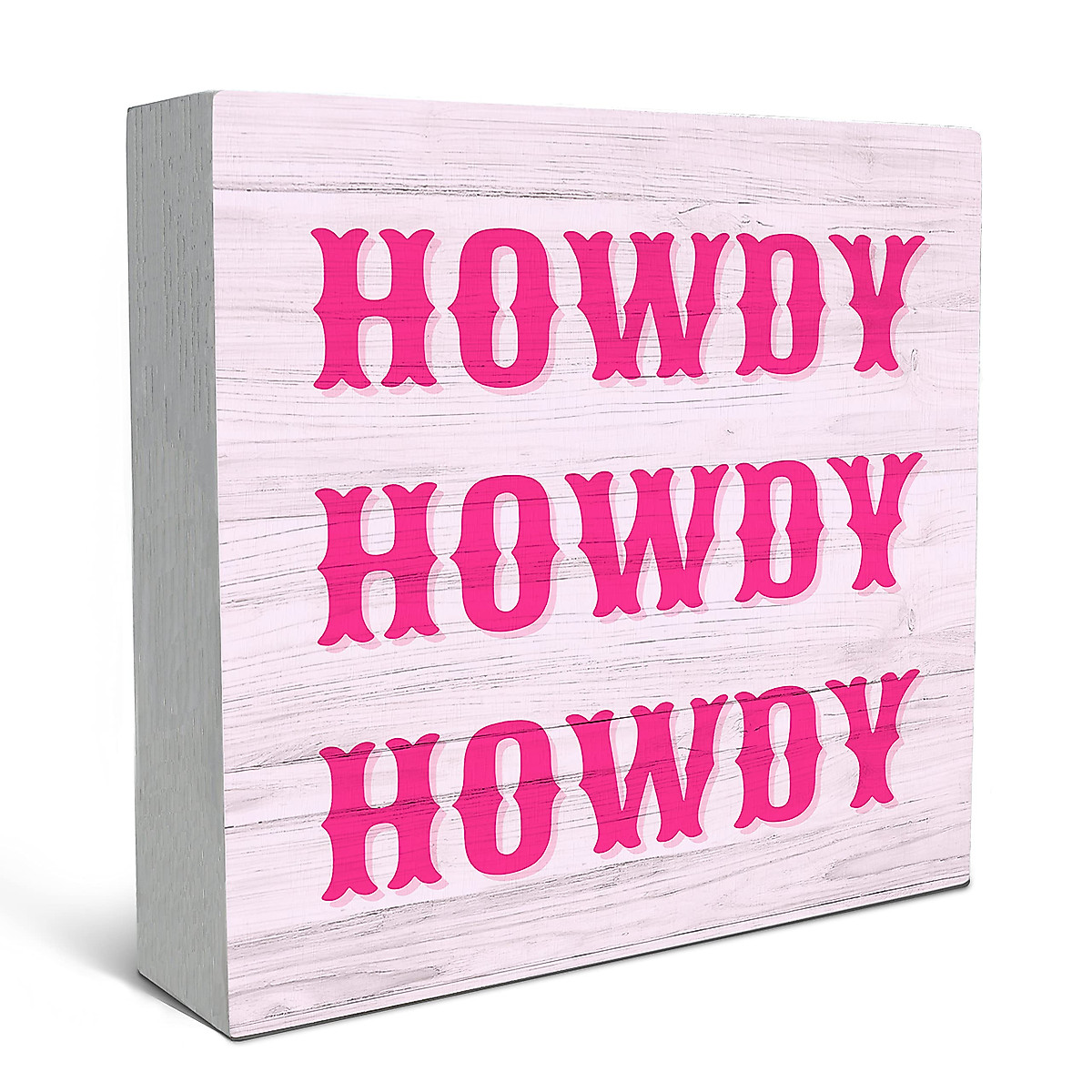 SRADMO Hot Pink Howdy Preppy Wood Box Sign Desk Decor，Pink Preppy Cowgirl Wooden Block Box Sign Decoration For Western Home Office Dorm Wall Shelf Table Decor