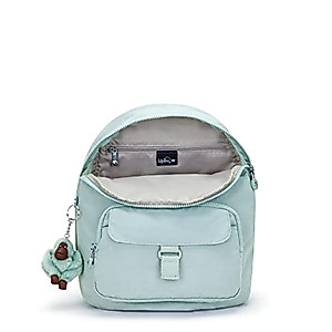 Kipling Women's Queenie, Adjustable Backpack Straps, Monkey Keychain, Key Clasp, Top Carry Handle, Serene Green, 10''L x 13.25''H x 6.25''D