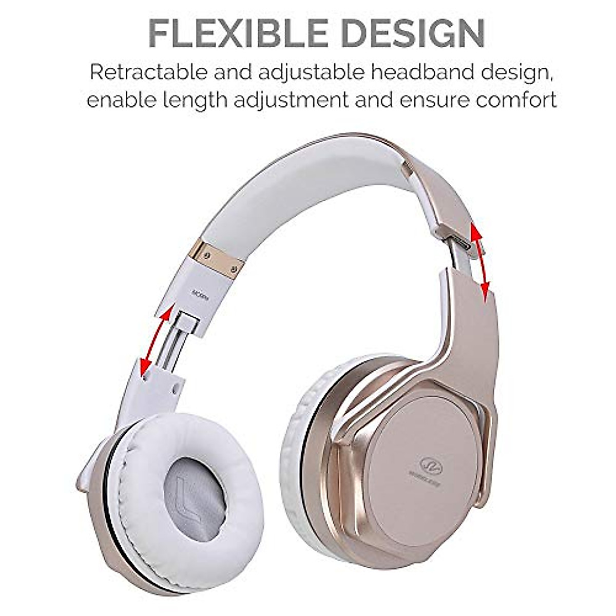 Mobi7e Bluetooth Headphones Over-Ear 2 in 1 Cordless Foldable Twist-Out Speaker Wireless Stereo Bass Headphone with NFC FM Radio/AUX/TF Card Slot Sports Retractable Headband Headset (Gold)