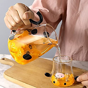 WELTAZ Carafe With Cupwater Carafe Cith Glass Cup For Nightstand 1 Set 550ml Cow cup, Bedside Water Carafe And Glass Set, Cow Tumbler Transparent