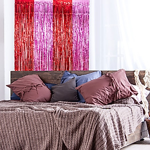 LOLStar 3 Pack Valentines Foil Fringe Curtains Valentine's Day Party Decorations 3.3X6.6 ft Red Pink Tinsel Material Curtain Photo Backdrop Streamer Backdrop for Valentines Day Decor Birthday Wedding