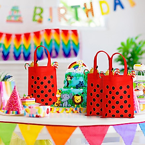 Sumind 24 Pieces Ladybug Party Favors Bags Ladybug Watermelon Goodie Gift Bags Red Black Polka Dot Non Woven Bag with Handles for Birthday Party Decoration Supplies