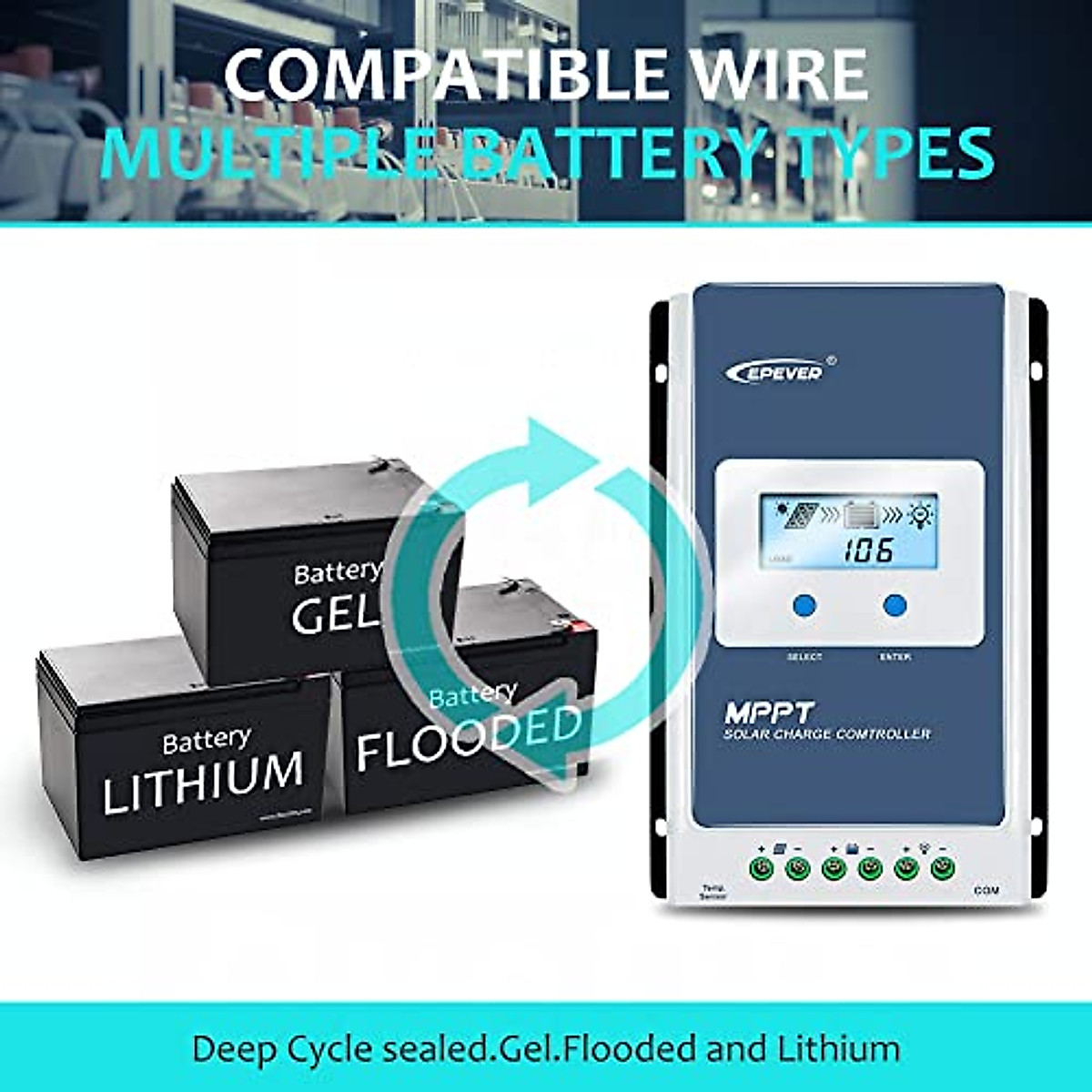 EPEVER 10A Solar Charge Controller MPPT Solar Panel Charge Controller 12V / 24V Auto Working Max PV 100V Solar Charge Battery Regulator with LCD Display for Gel Flooded Sealed Lithium Batteries