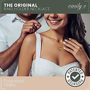 Emily C Original Patented s925 Gold Ring Holder Necklace,Sterling Silver Necklace Ring Holder,Women & Men Wedding Ring Holder Necklace,Women & Men Engagement Ring Necklace Holder, st, Cubic Zirconia